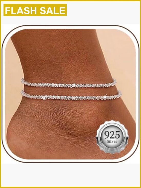 Jewelry | Sterling Silver Layered Anklet Set Adjustable Dainty Beach ...